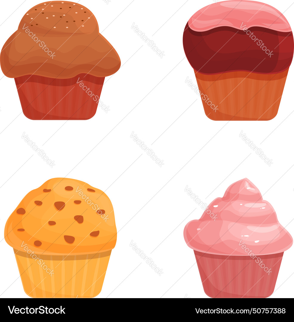 Cupcake icons set cartoon Royalty Free Vector Image