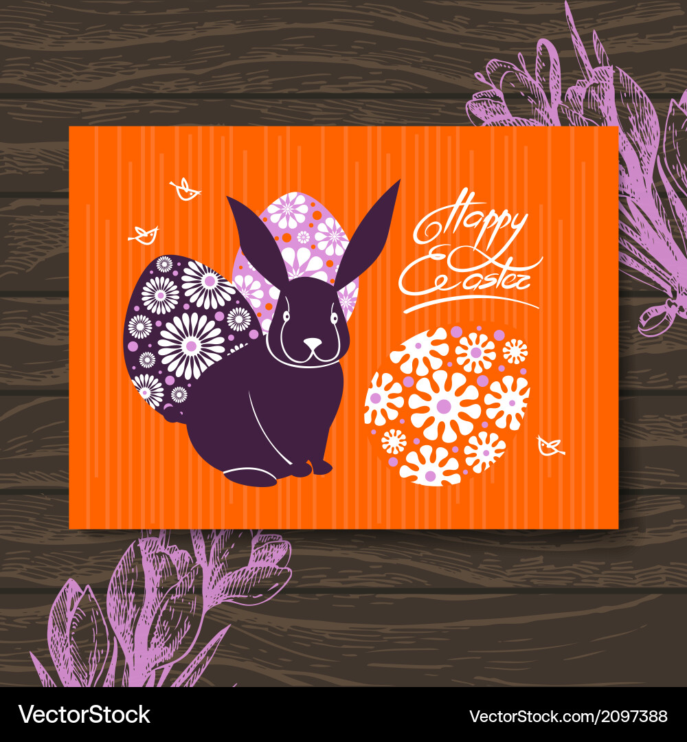 Easter card rabbit and eggs Royalty Free Vector Image