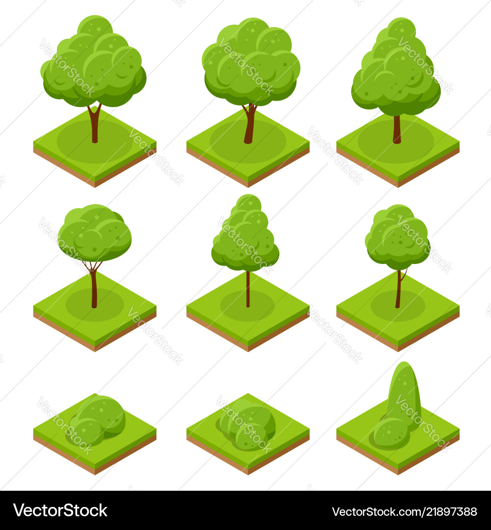 Isometric trees and bushes collection Royalty Free Vector
