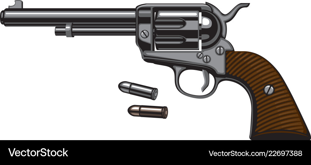 Old revolver with two bullets in realistic style Vector Image