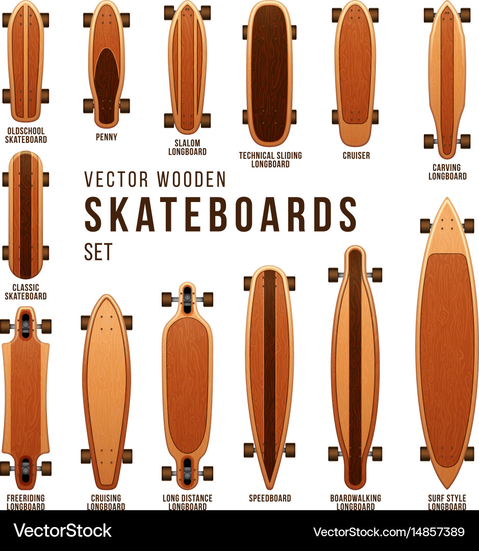 Different skateboard types templates set Vector Image
