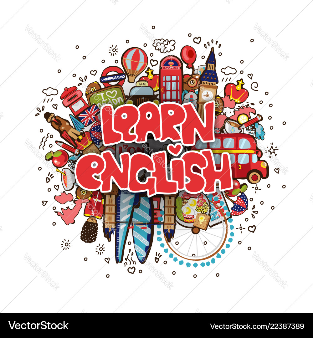 Learn english educational and travelling concept Vector Image Learn english educational and travelling concept Vector Image