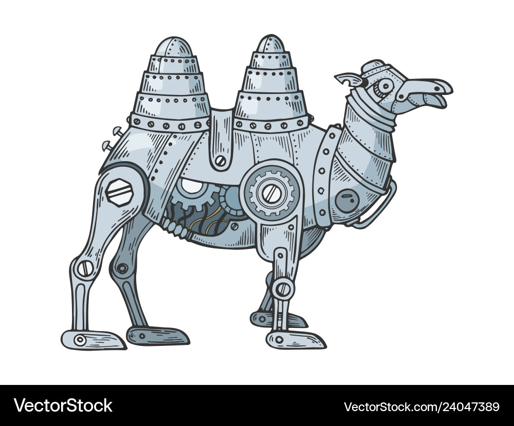 Mechanical camel animal color sketch Royalty Free Vector