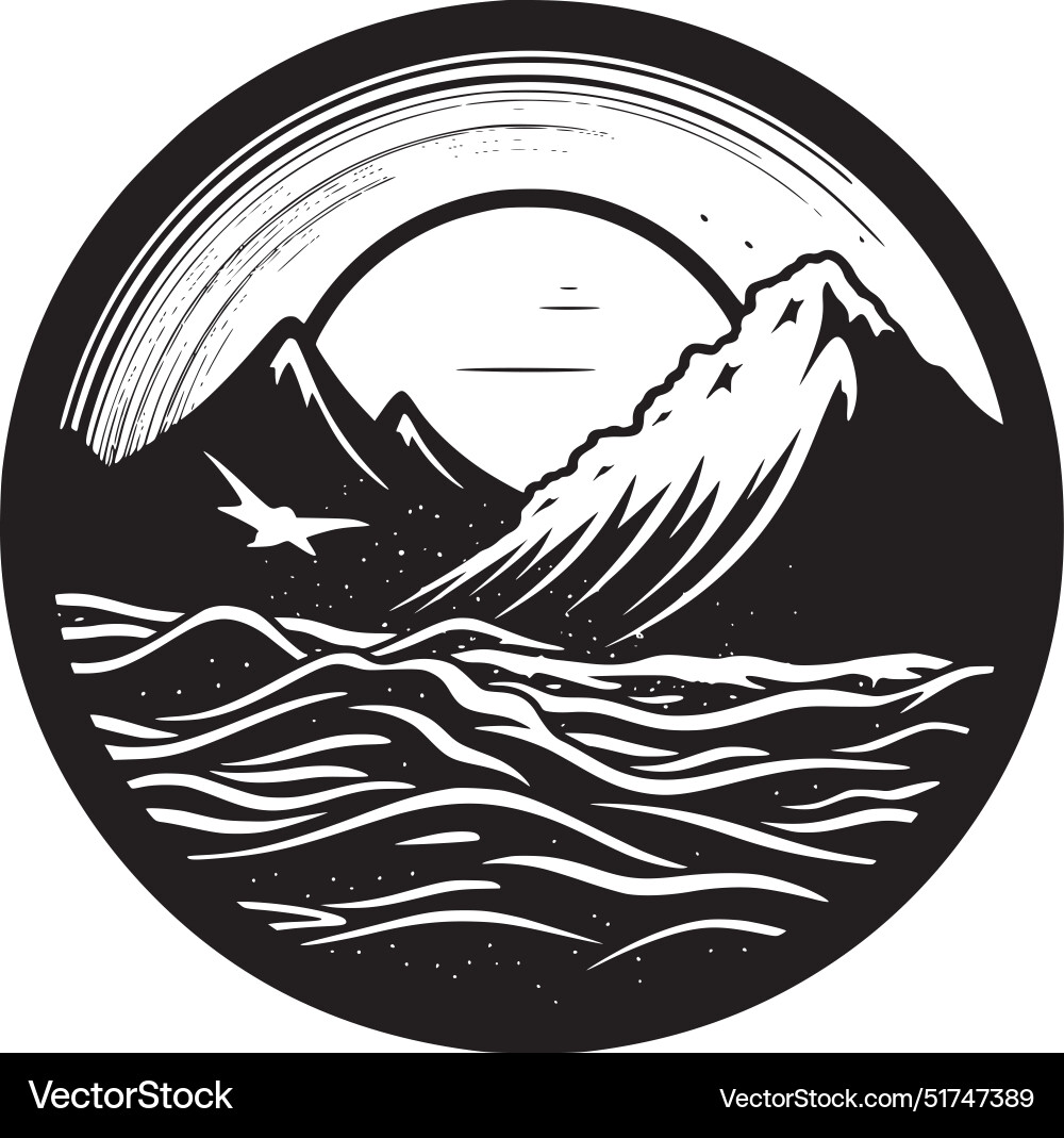 Ocean - minimalist and flat logo Royalty Free Vector Image