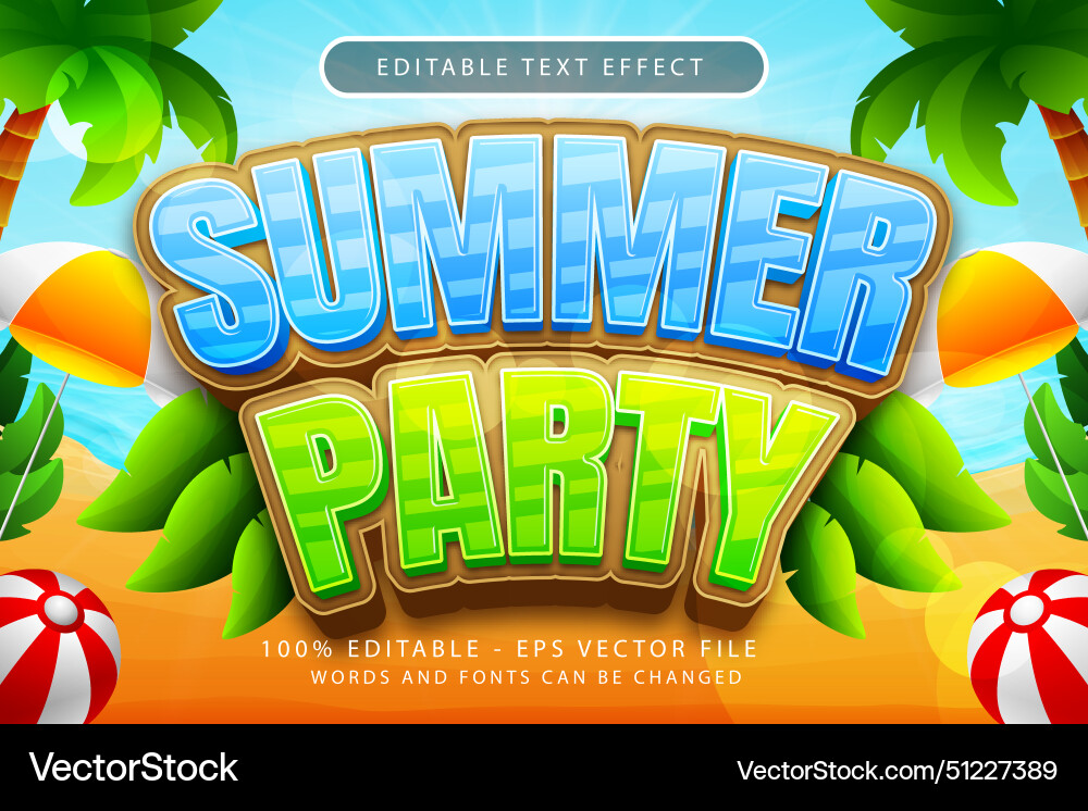Summer party 3d text effect Royalty Free Vector Image