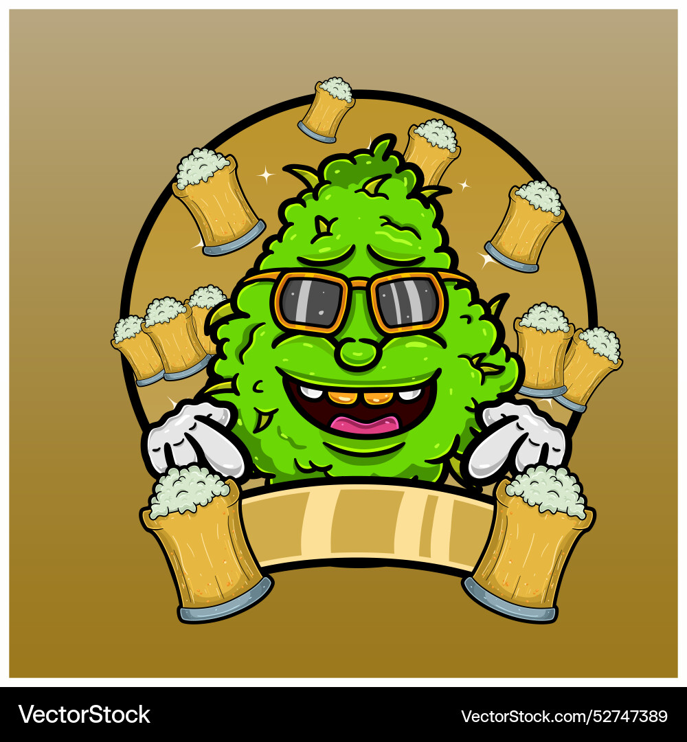 Weed bud cartoon with root beer flavor Royalty Free Vector