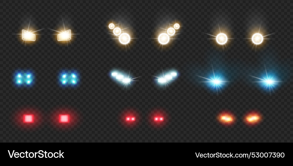 Car lights flares spotlight from headlamp Vector Image