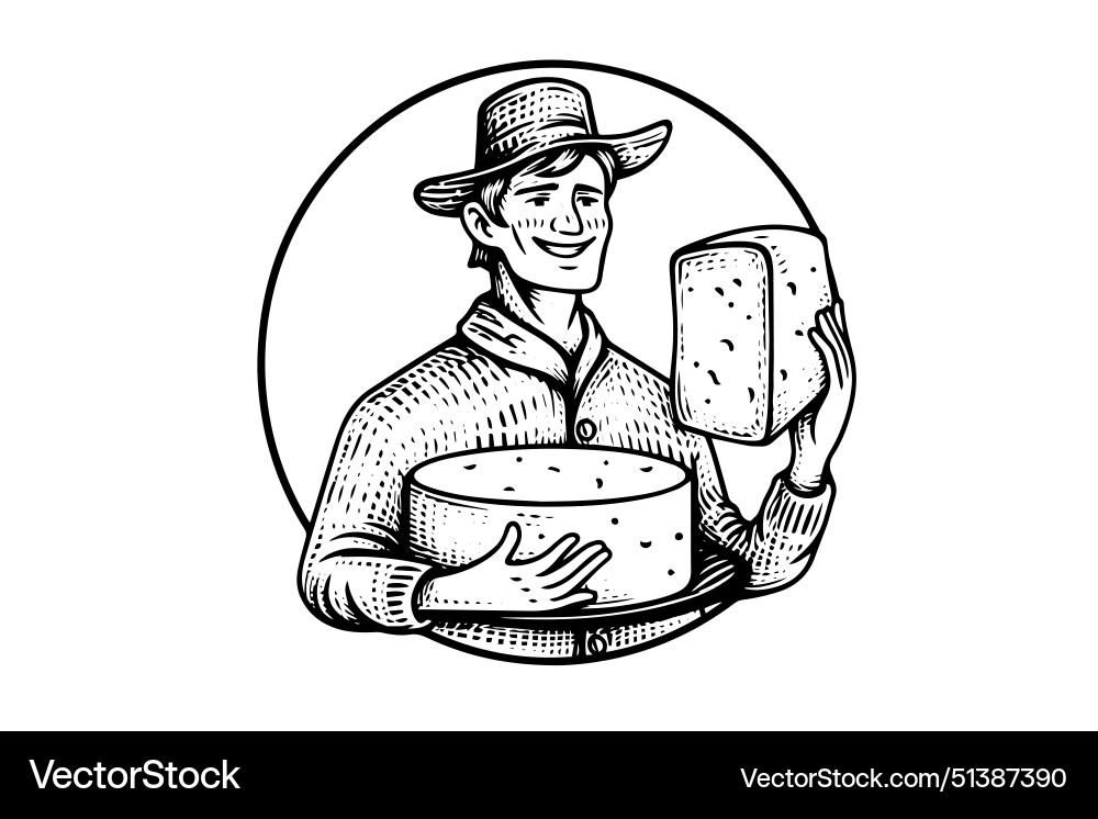 Cheesemaker or seller drawing ink sketch vintage Vector Image