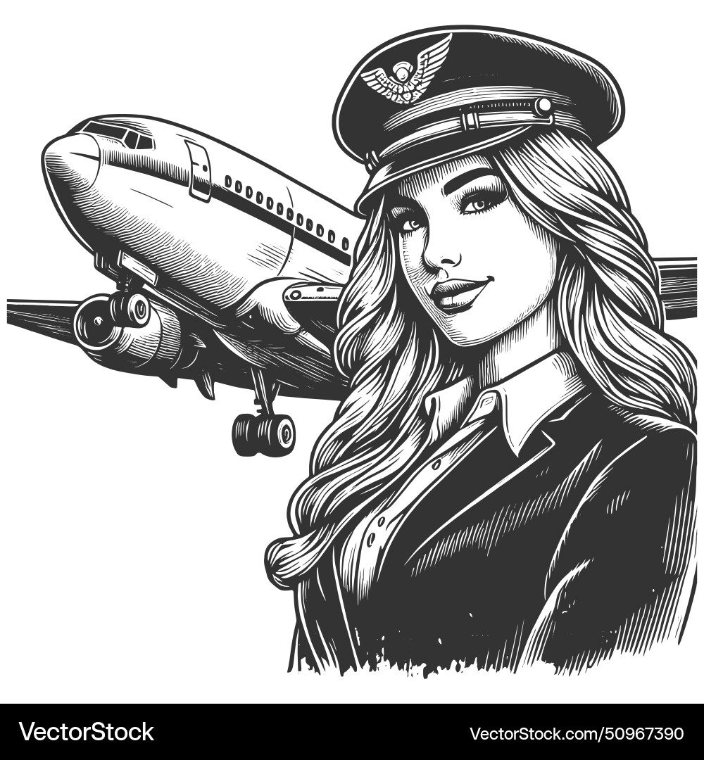 Female pilot and airplane Royalty Free Vector Image