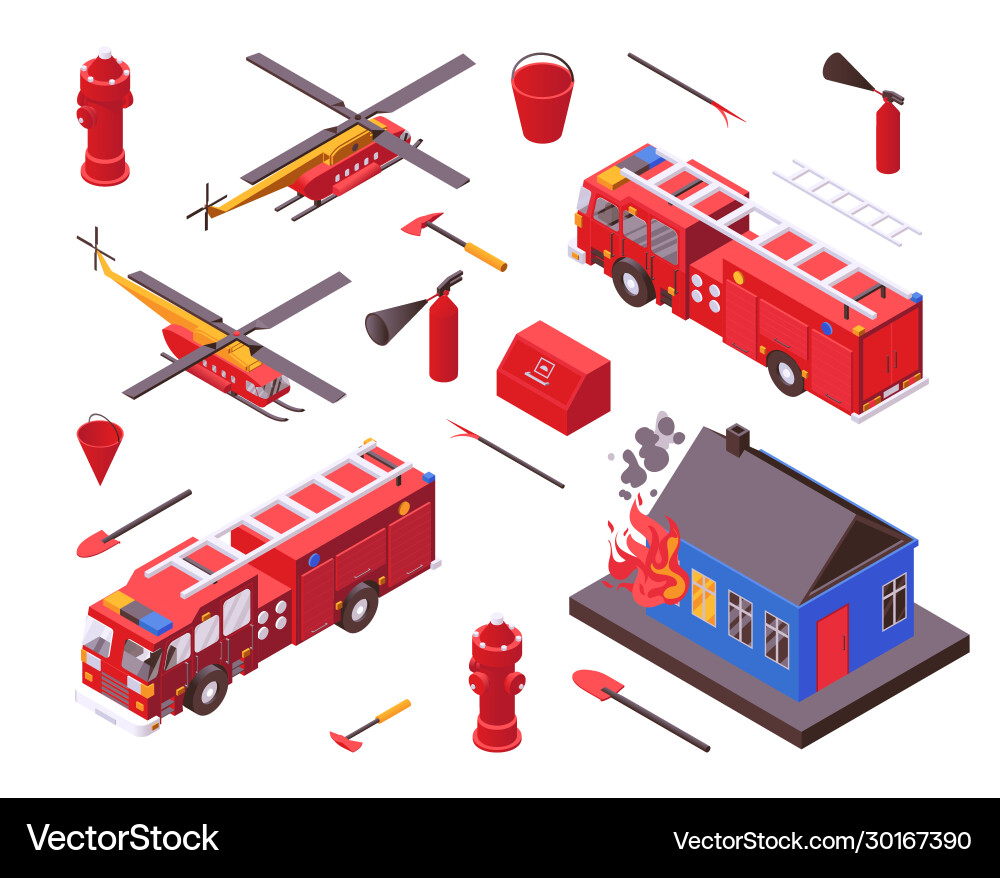 Isometric fire safety firefighter equipment Vector Image
