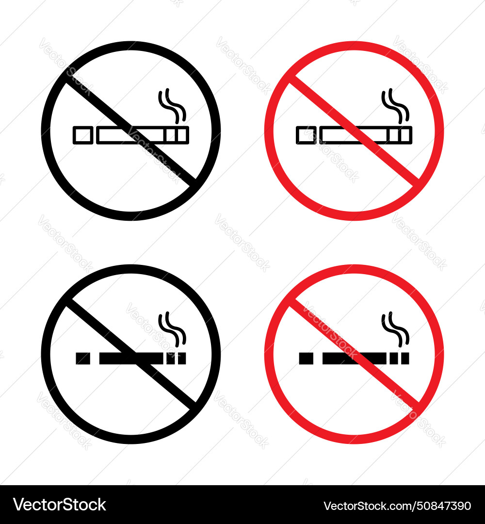 No smoking cigarette sign icon set ban cigarette Vector Image
