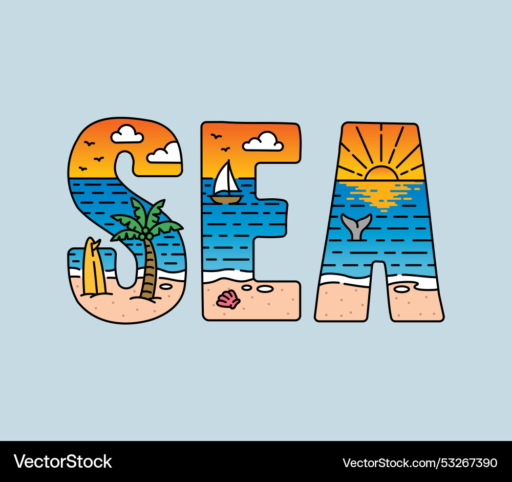 Sea typography design Royalty Free Vector Image