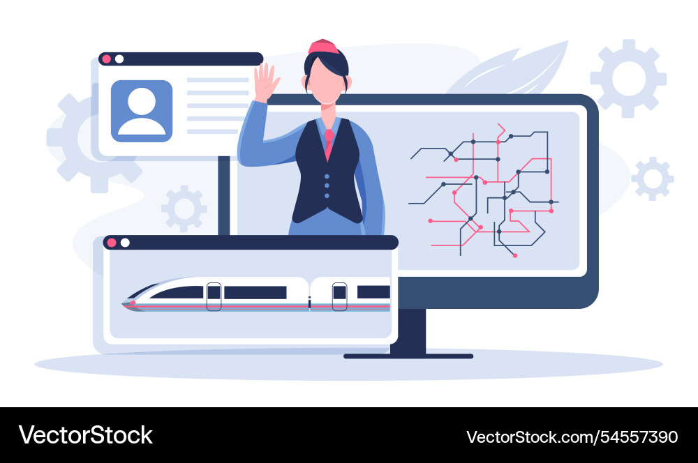 Train conductor online woman in uniform Royalty Free Vector