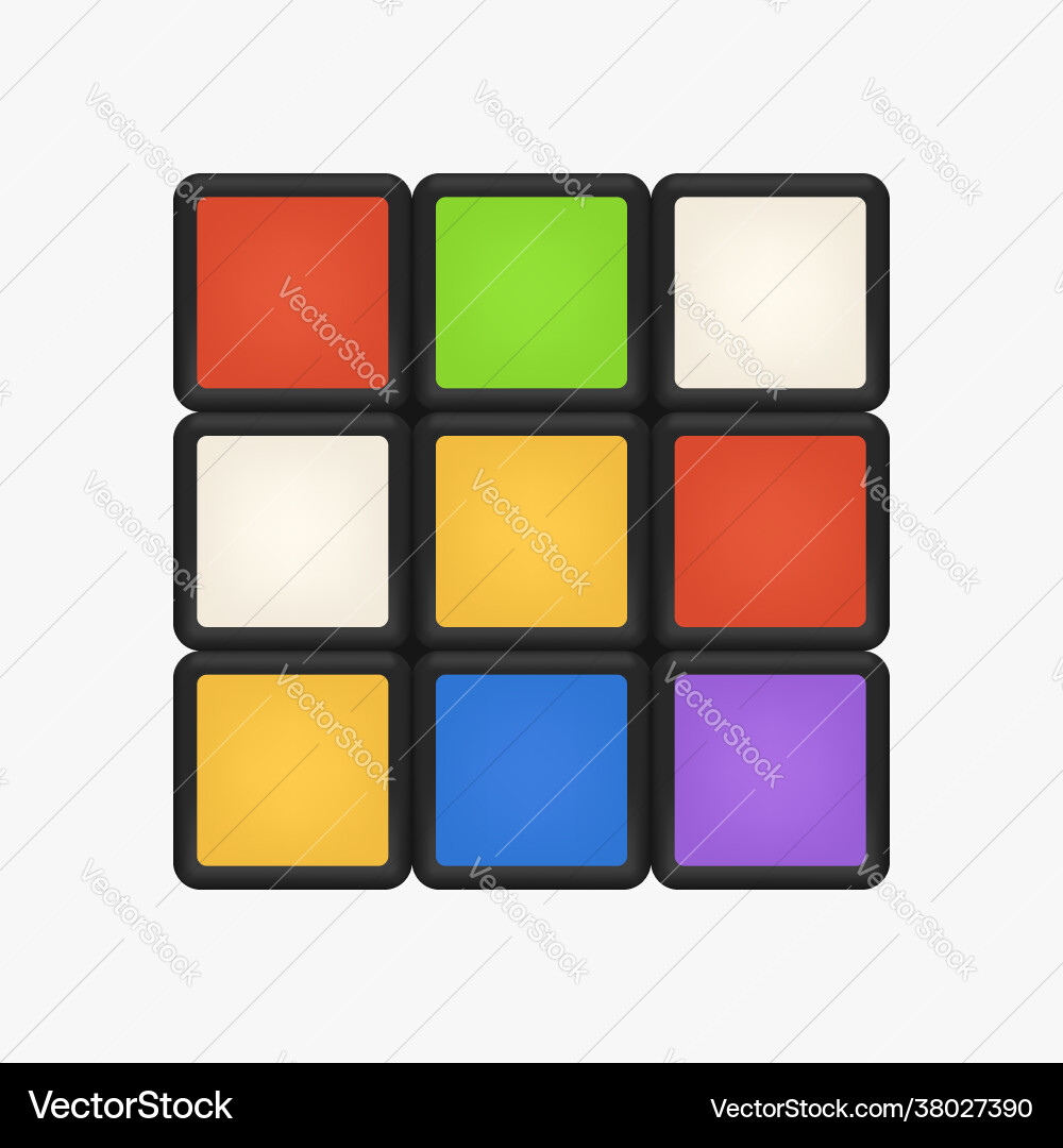 Unsolved rubik cube front view auf weiß Vektorbild