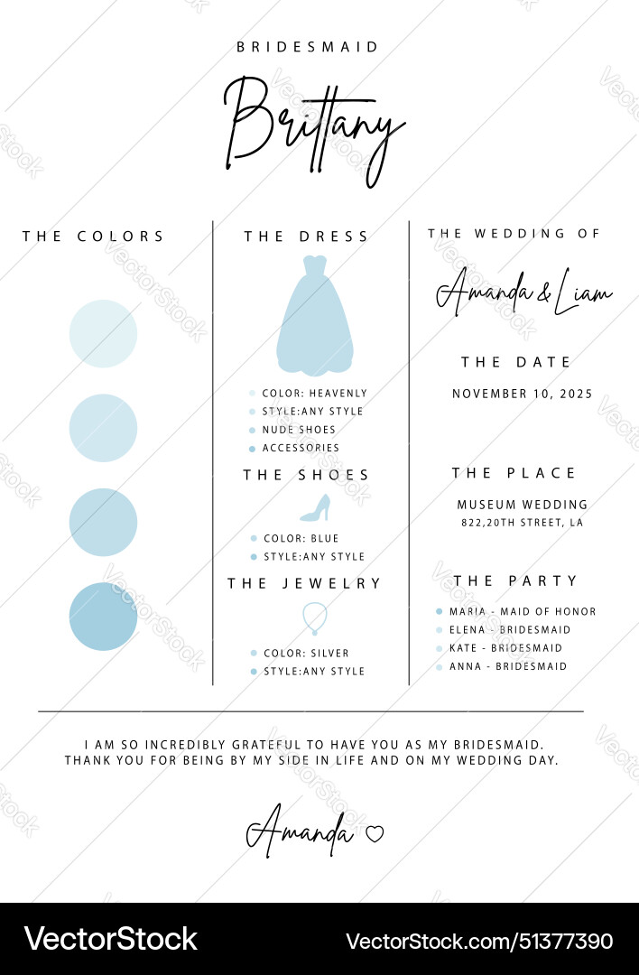 Wedding invitation for bridesmaid template Vector Image