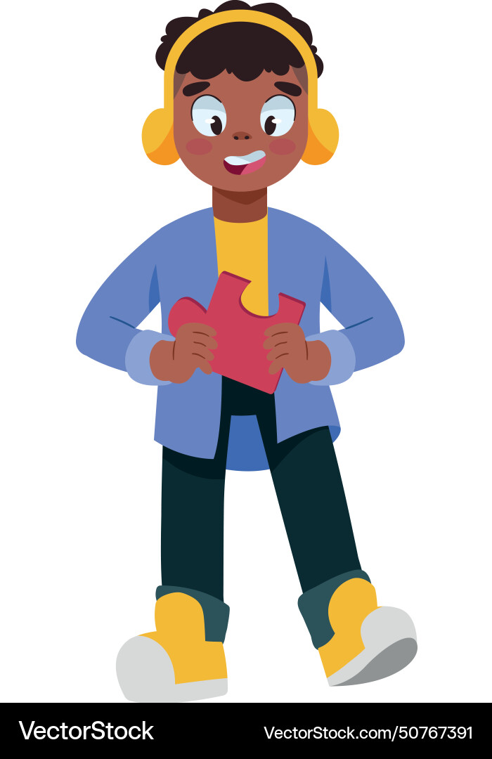 Autism boy holding a puzzle Royalty Free Vector Image