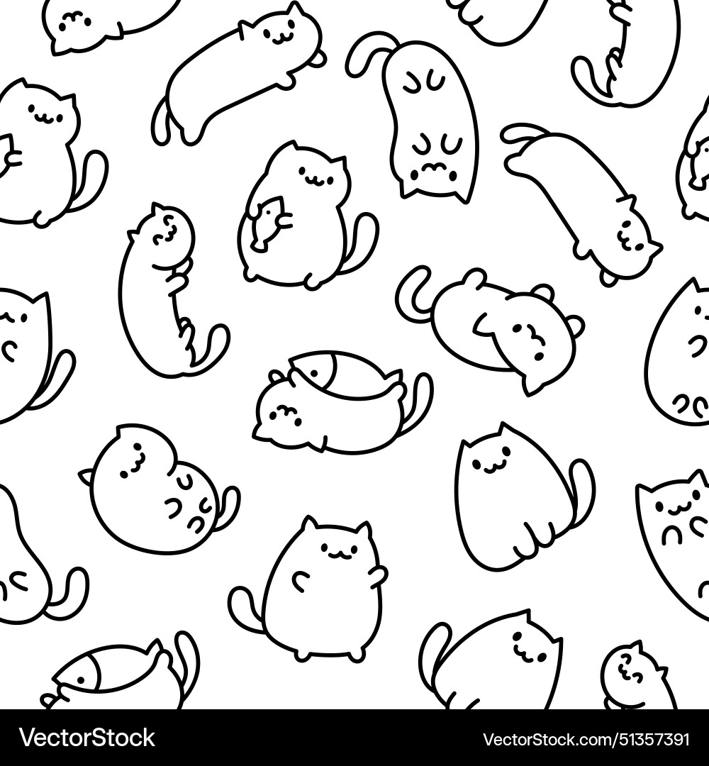 Cute little cat seamless pattern coloring page Vector Image