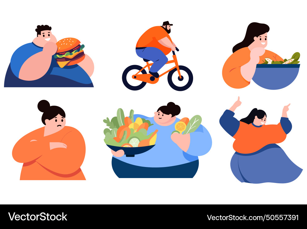 Fat people collection flat style on background Vector Image