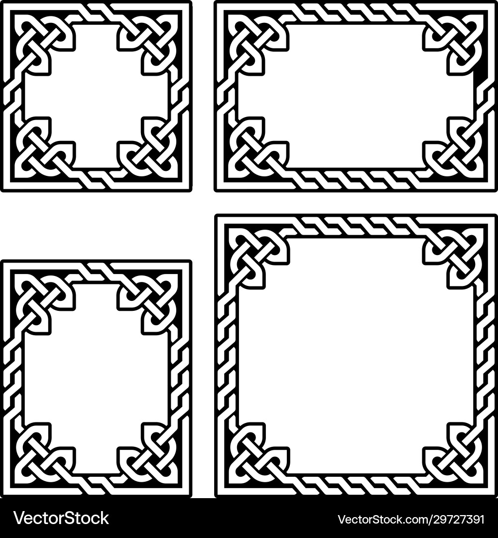 Irish celtic corners design set braided Royalty Free Vector
