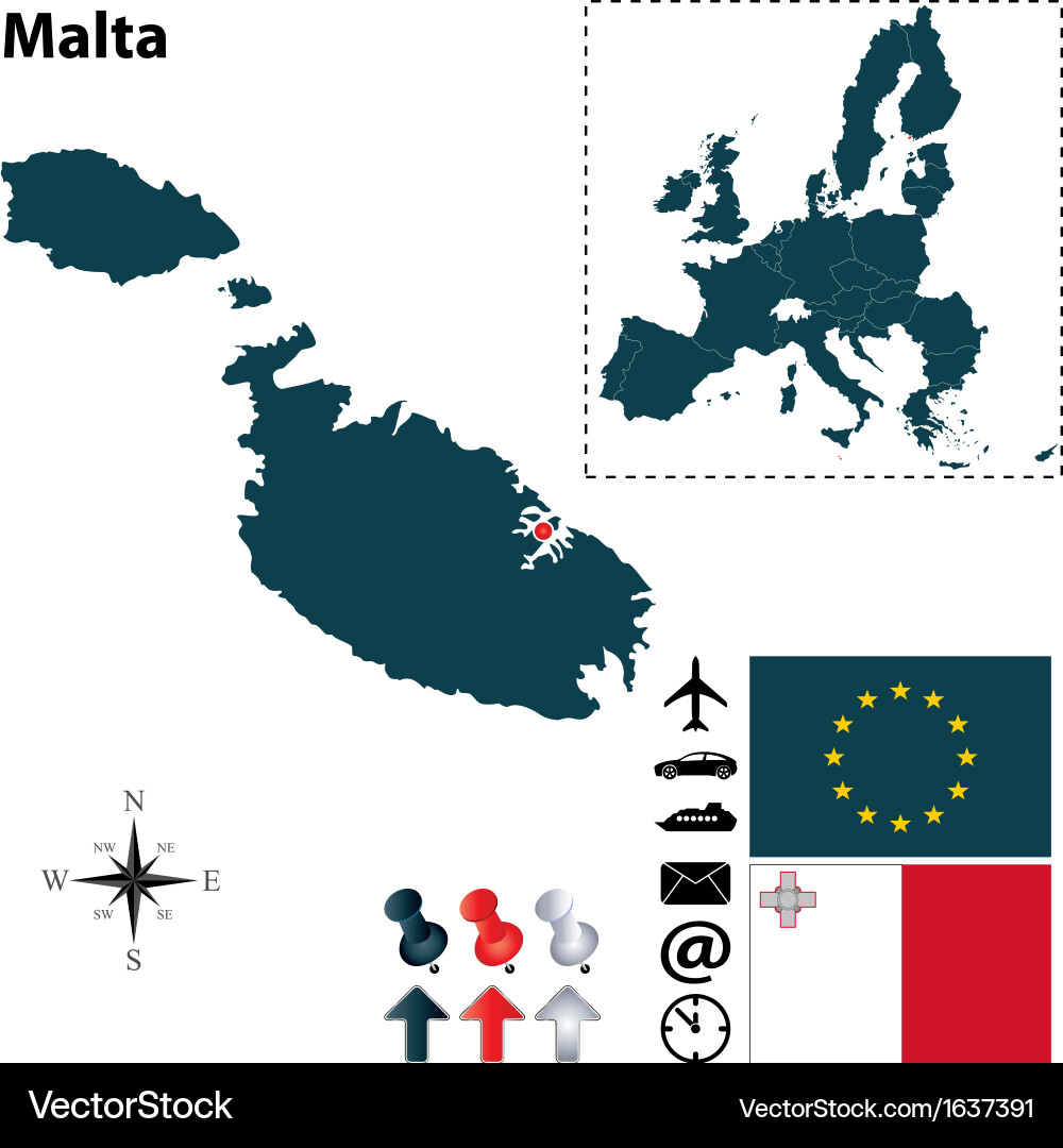 Malta and european union map Royalty Free Vector Image