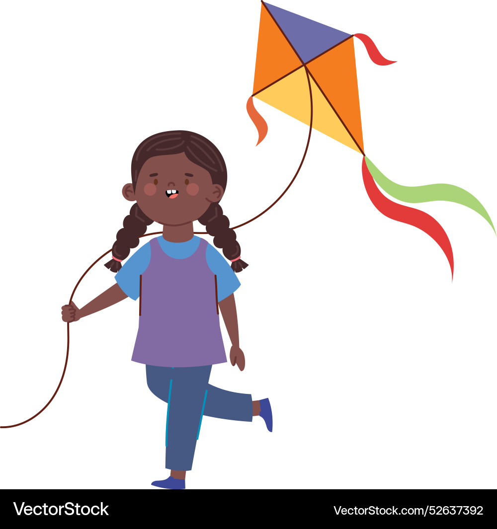 Adorable girl flying kite Royalty Free Vector Image