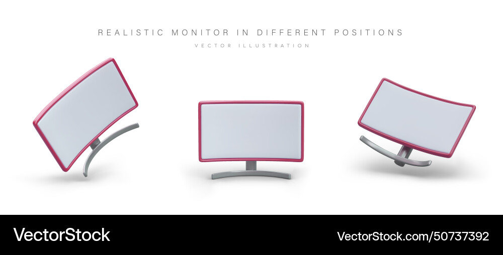 Curved realistic thin monitor in different Vector Image