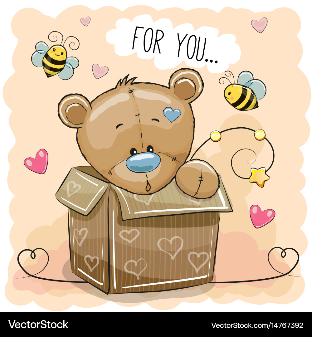 Cute teddy bear in a box Royalty Free Vector Image