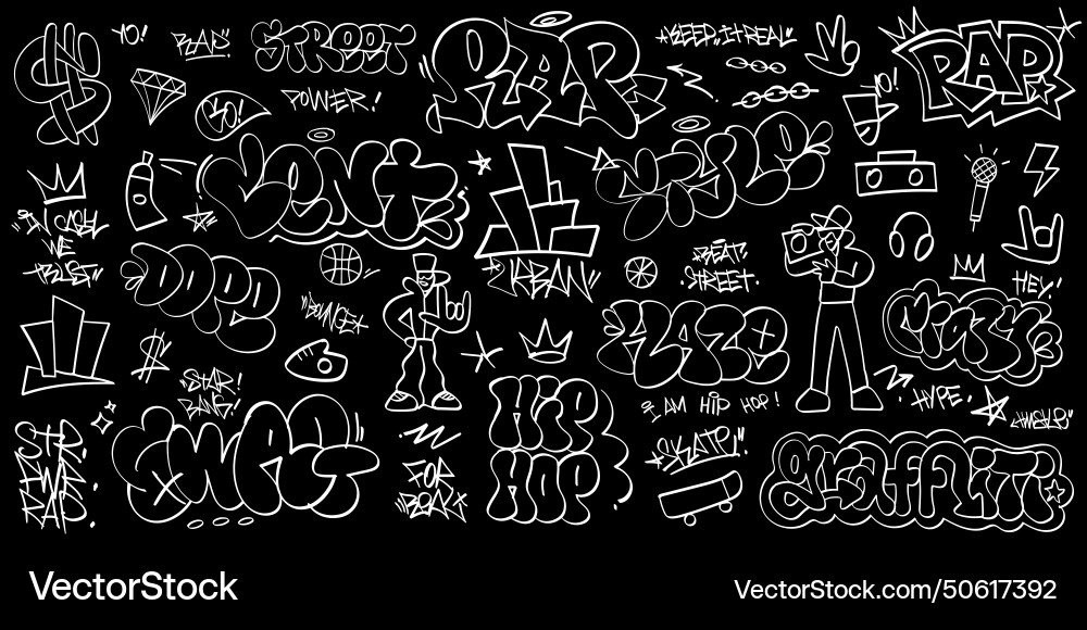 Graffiti street art lettering set rap Royalty Free Vector