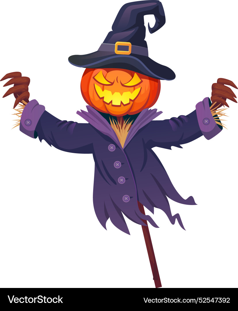 Horror scarecrow with pumpkin head cartoon Vector Image