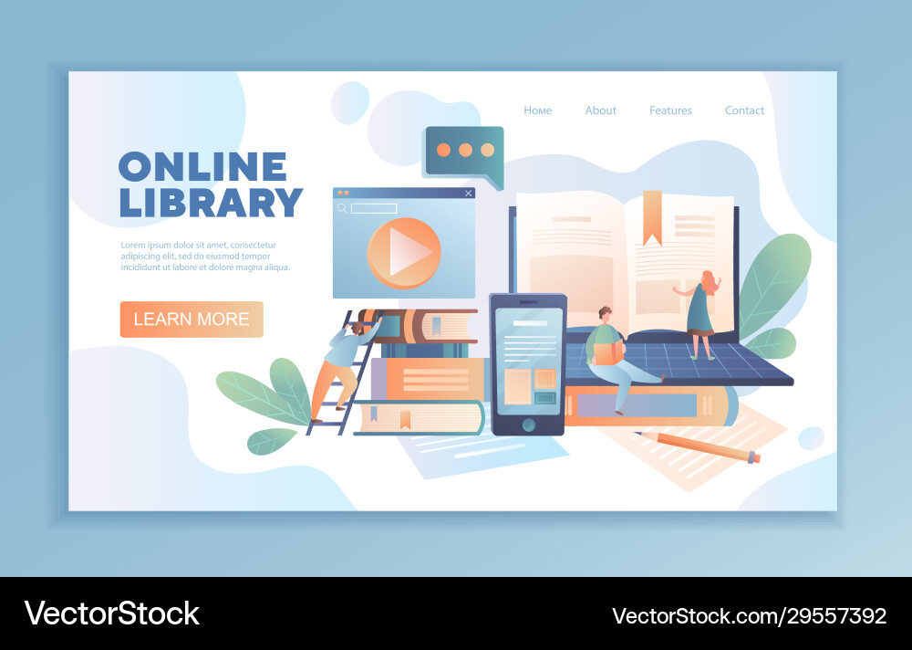 Online library web template design Royalty Free Vector Image