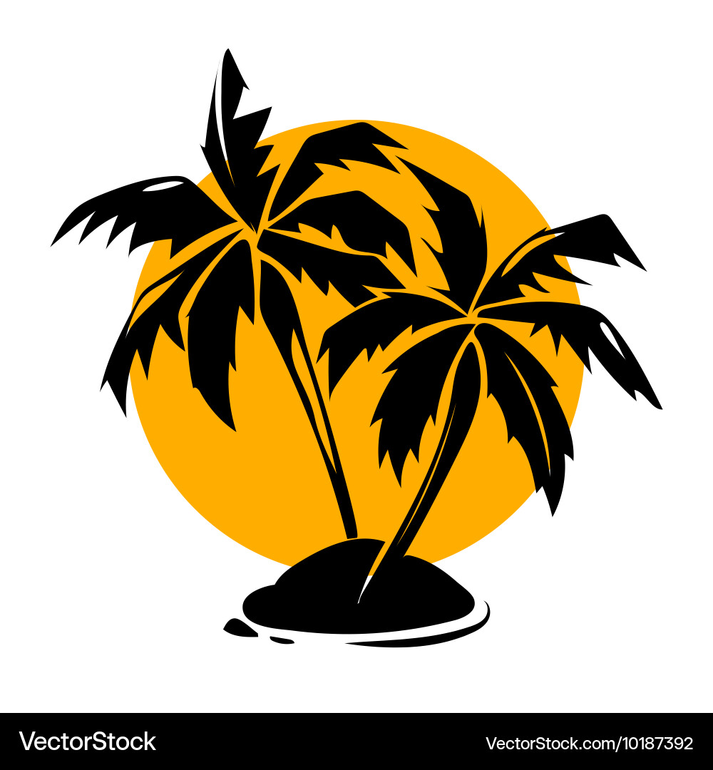 Tropical paradise palm trees and sun logo Vector Image