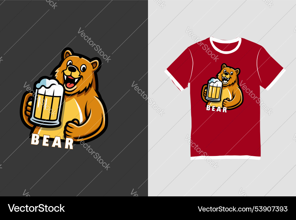 Bear drinking beer tshirt Royalty Free Vector Image