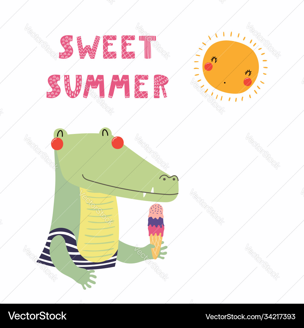 Cute summer crocodile Royalty Free Vector Image