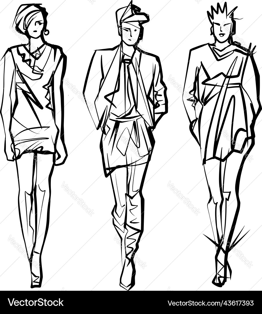 Fashion models sketch Royalty Free Vector Image