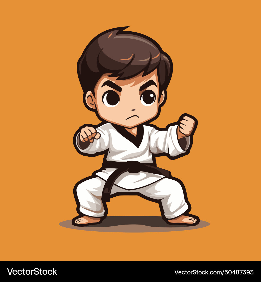 Karate boy cartoon character isolated on orange Vector Image