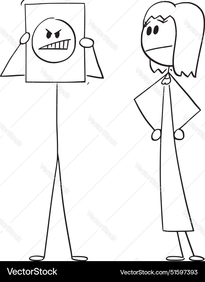 Man hiding real emotion by anger cartoon stick Vector Image