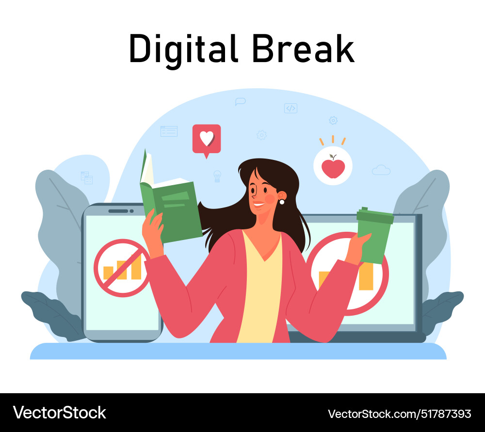 Modern wellbeing practice digital detox Royalty Free Vector