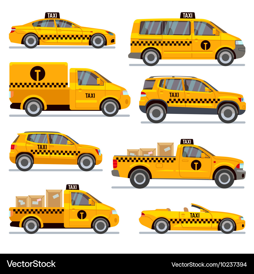 Different taxi types flat collection Royalty Free Vector