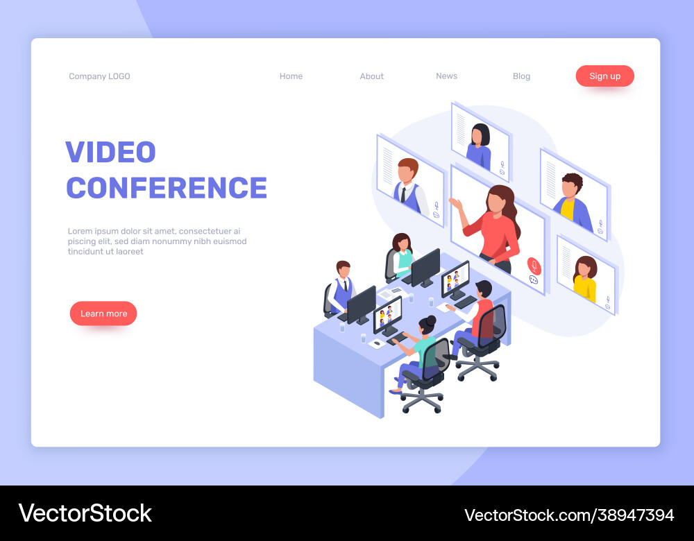 Isometric webinar video conference or meeting Vector Image