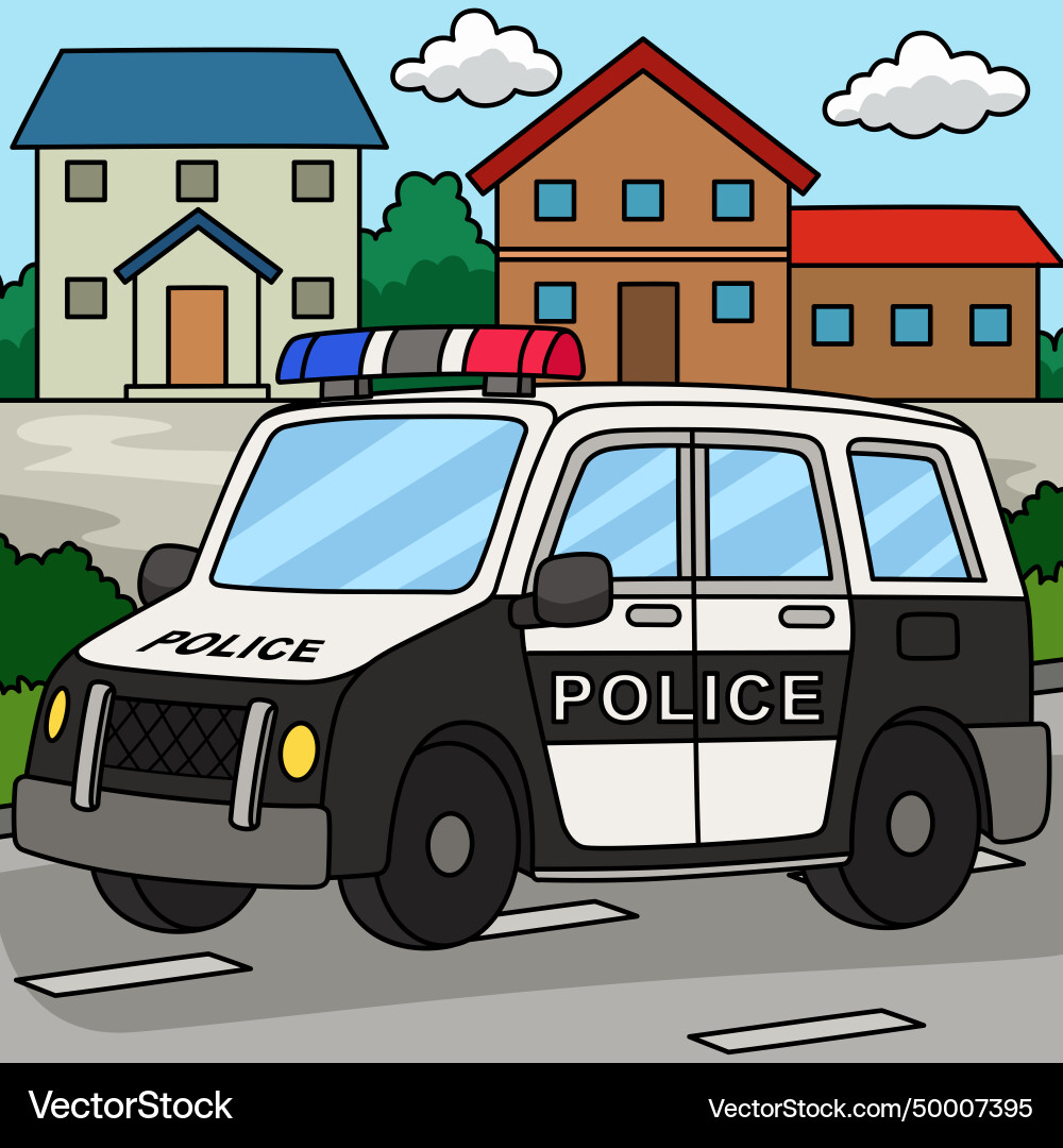 Police car colored cartoon Royalty Free Vector Image