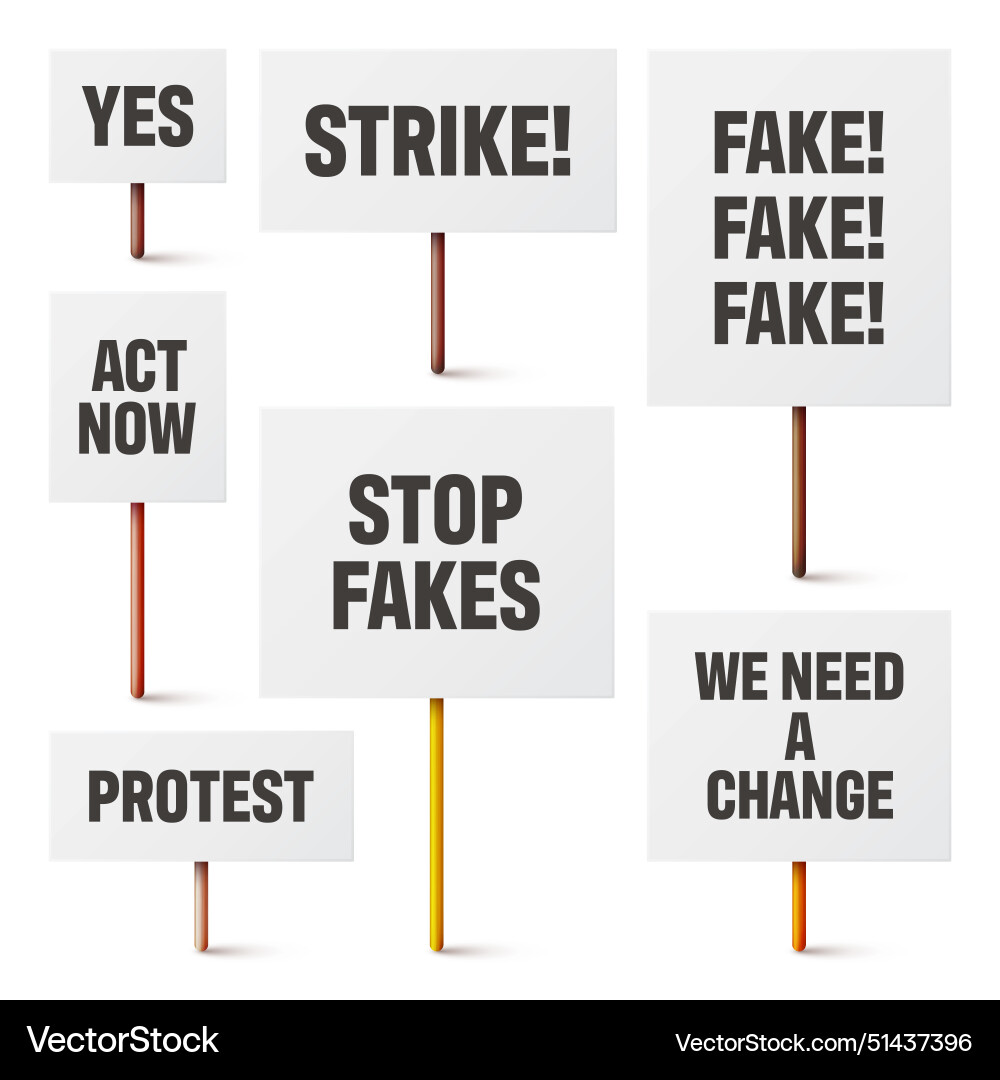 Blank white protest signs with text slogans Vector Image
