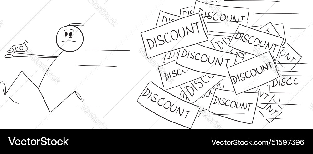 Customer overwhelmed by discounts cartoon stick Vector Image