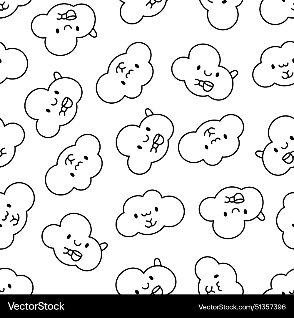 Cute and kawaii cloud seamless pattern coloring Vector Image
