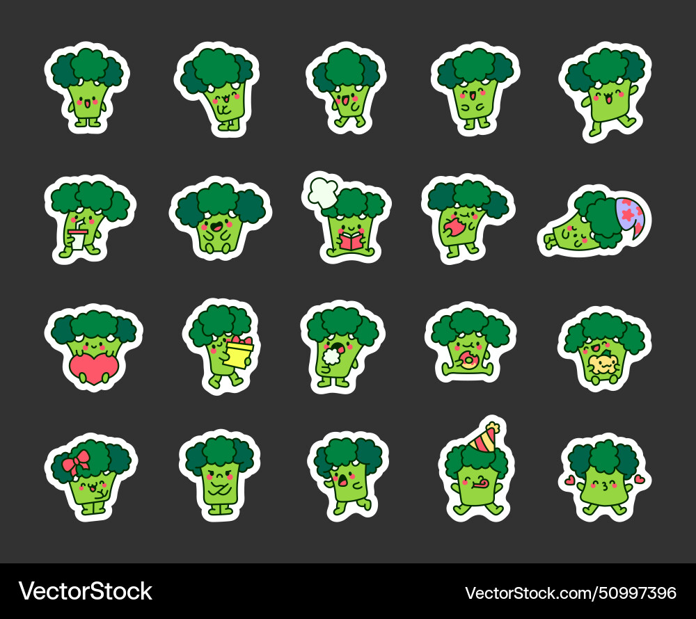 Cute kawaii broccoli character sticker bookmark Vector Image