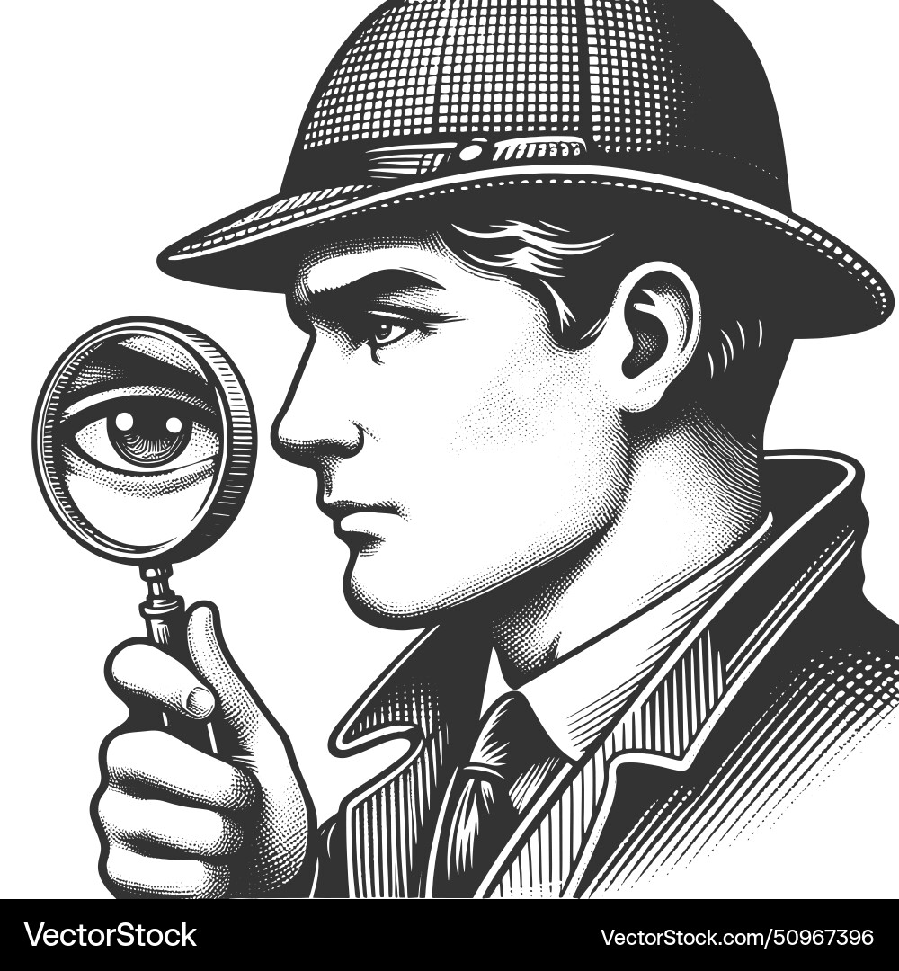 Detective with magnifying glass Royalty Free Vector Image