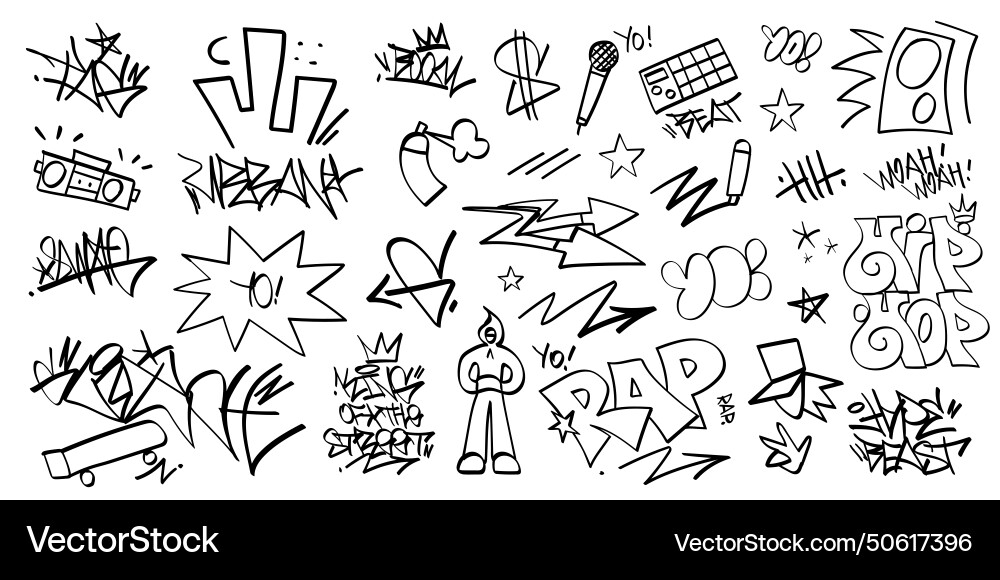 Graffiti street art lettering set rap Royalty Free Vector