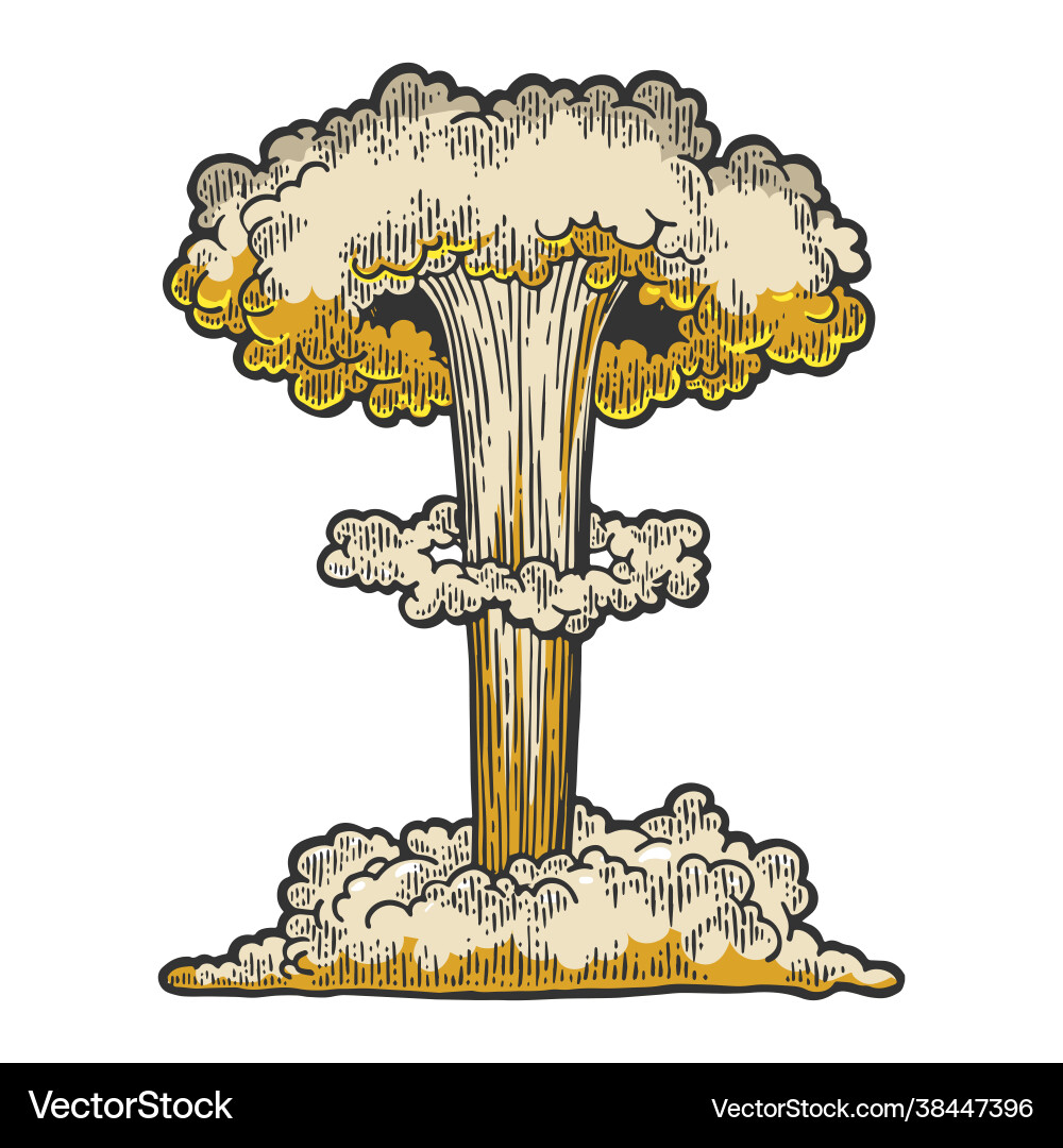 Nuclear bomb explosion line art sketch Royalty Free Vector