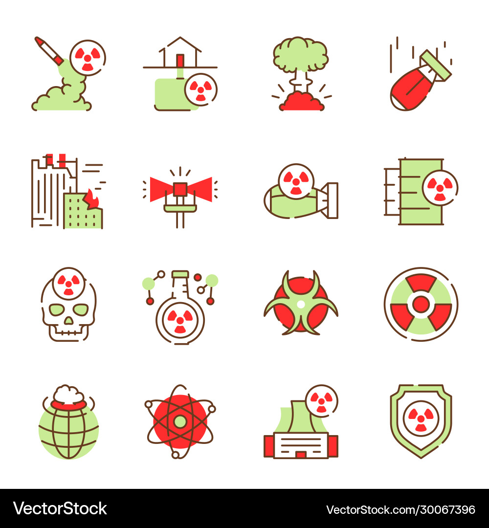 Nuclear color linear icon set editable stroke Vector Image