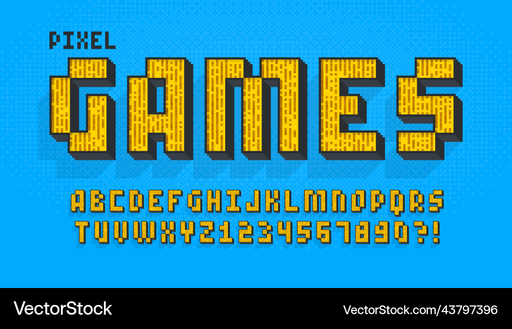 Pixel alphabet design stylized like in 8 Vector Image