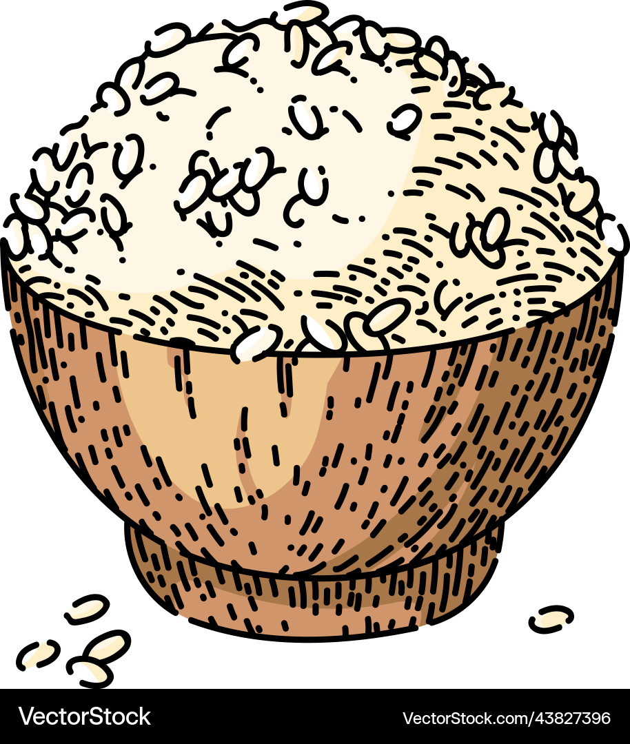 Rice bowl sketch hand drawn Royalty Free Vector Image